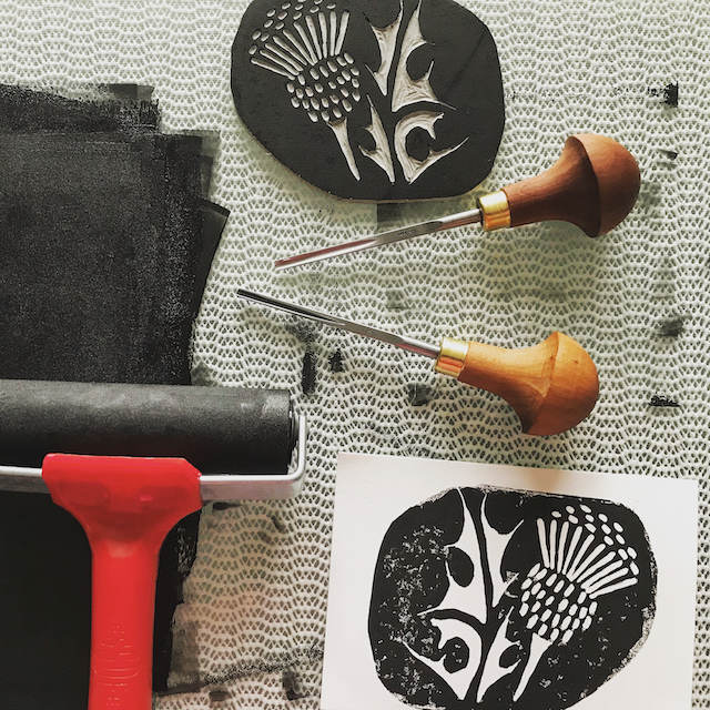 Thistle linocut – Tartantastic